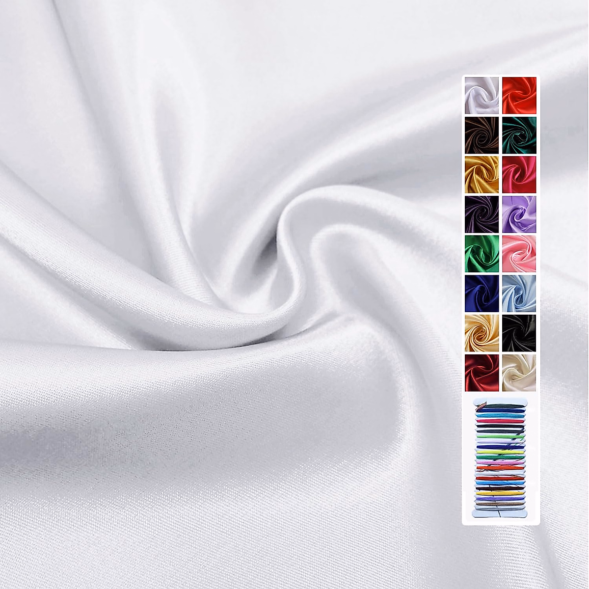 White Satin Fabric 60 Inch by 1 Yards Solid Silky Charmeuse Fabrics for Wedding Decoration Table Cover DIY Dress Fashion Backdrop Crafts Support