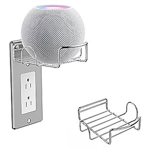 Wall Outlet Shelf Metal panel stainless steel bracket for Echo Devices, CellPhone, Ipad, Speaker,Stand Holder mount accessories Perfect for Bathroom, Kitchen, Bedrooms Easy Installation(Aluminum)