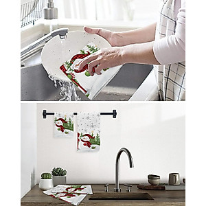 Hokiten Christmas Snowman Waffle Kitchen Towels Dishcloths, Green Xmas Tree Winter Snowflake Absorbent Dish Towels | Hand Towels for Bathroom/Bar, 12 x 12 Inch, 2 Pcs