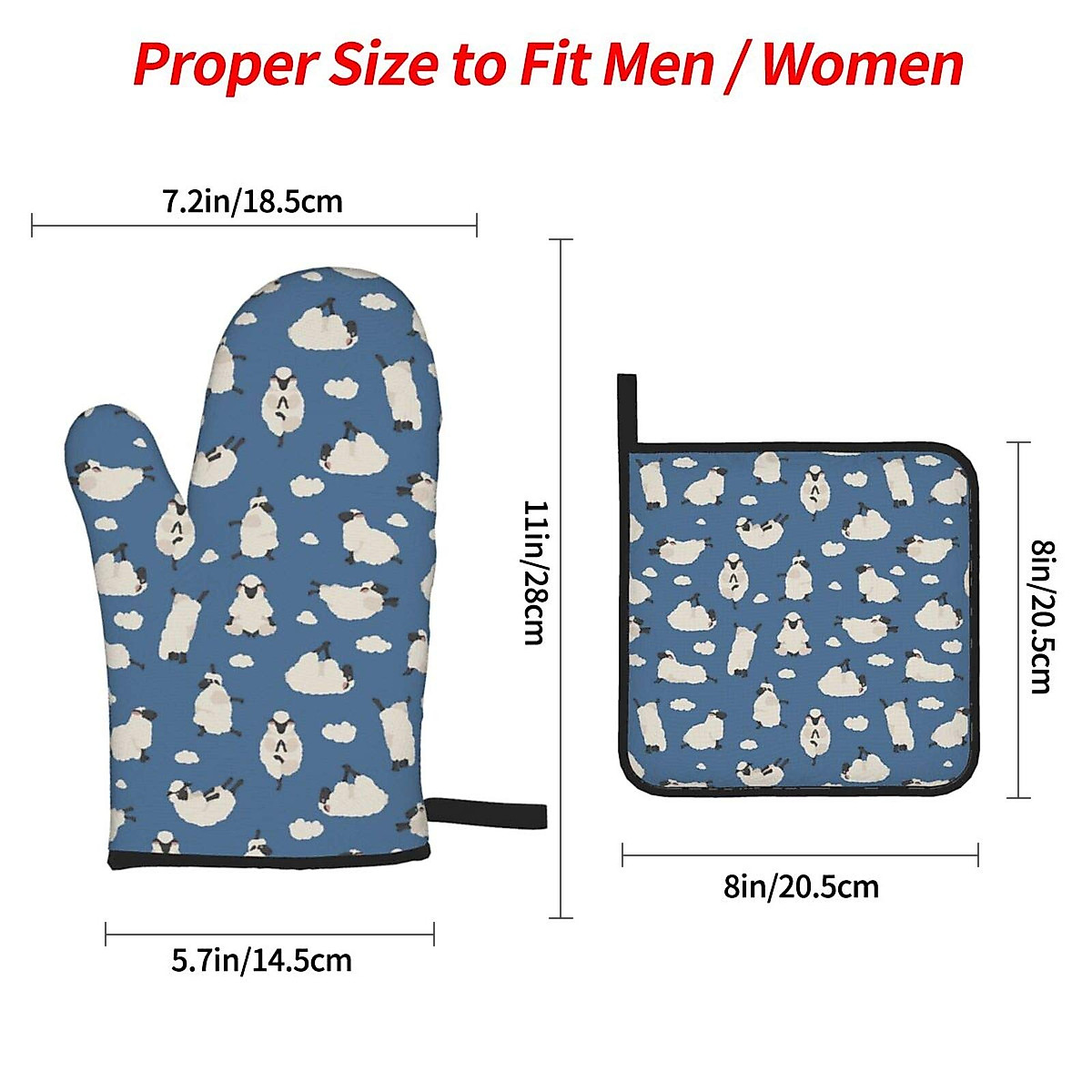 Feartdiy Oven Mitts and Pot Holders Sets of 4,Sheep Yoga Heat Resistant Kitchen Cooking Oven Gloves and Potholders for BBQ Baking Grillin, Black, One Size