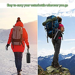 Water Bottle Handle for Hydro Flask and Other Wide Mouth Bottles, Paracord Strap Carrier for 12oz to 64oz Bottle, Bottle Accessories for Hiking - Assembled with Safety Ring and Carabiner (Black)