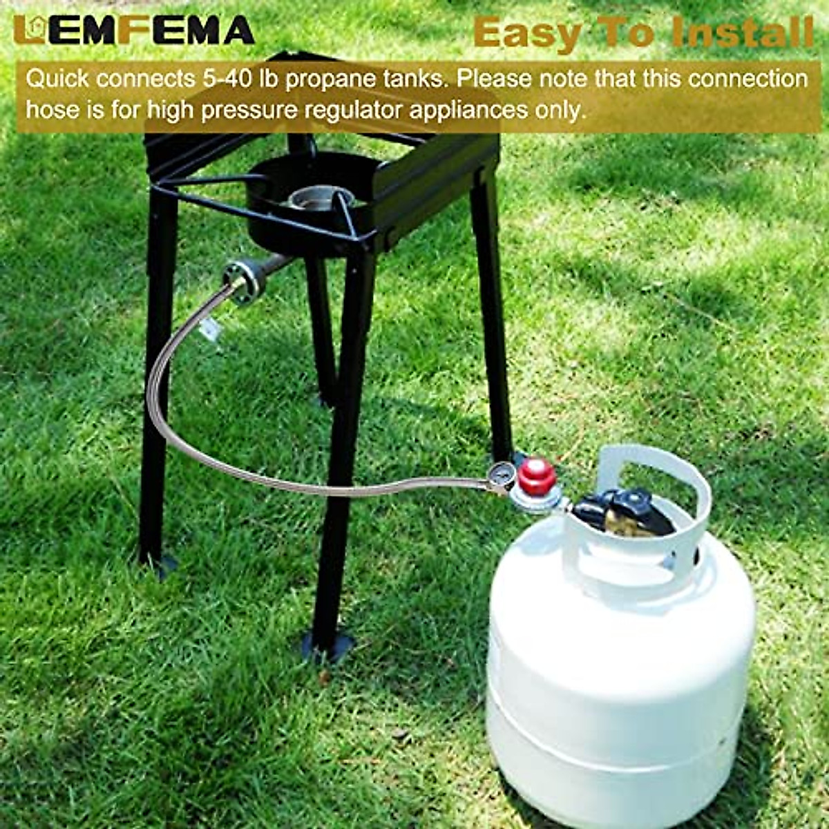 12Ft 0-30PSI High Pressure Adjustable Propane Regulator with Gauge, Stainless Steel Braided Hose Fit for Grill, Burner, Cooker, Turkey Fryer, Propane Heater, Fire Pit, QCC1 x 3/8" Female Flare Fitting