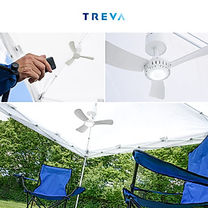 Treva Rechargeable 15 in Canopy Fan Easy to Assemble Portable Ceiling Fan For Your Outdoor Canopy Tent and Gazebo, Remote Control, 2 Speed Setting with LED Lighting No Tools Required