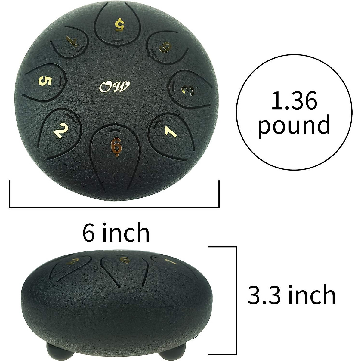 6 inches C Major Steel Tongue Drum Black 8 Notes Tank Drum with Couple of Mallets, Beautifully Finished and Peaceful Sound, Ideal for Meditation and Healing, Easy to Learn and Play,Christmas Gift Idea