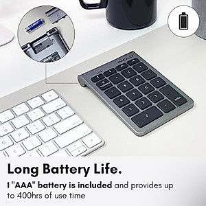 Macally 22 Keys Bluetooth Wireless Number Pad for Laptop and Desktop -10 Key Bluetooth Numeric Keypad with Arrow Keys for Easy Data Entry - Number Keypad for MacBook Pro Air, iMac, Apple, iPhone, iPad
