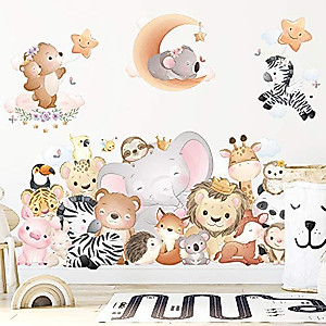 Cartoon Jungle Animal Elephant Giraffe Panda Wall Stickers, ULENDIS Cute Vinyl Forest Animal Lion Koala Zoo Wall Decals, Removable Home Decoration Baby Nursery Girl Boy Kids Room Wall Decor