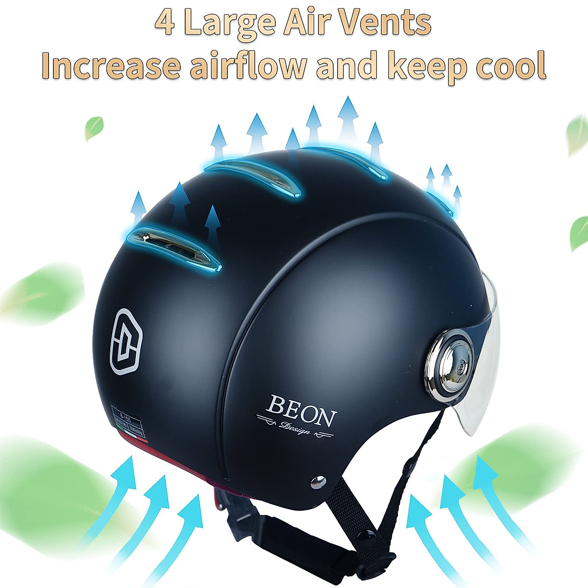 BEON Adult Bicycle Helmet with Tinted Visor Mountain & Road Bike Helmets for Men Women Cycling Helmet for Recreational Bicycling Jet Helmet for Riding Scooter