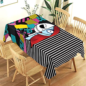 Heyfary The Nightmare Before Christmas Tablecloth Halloween Jack Skellington and Sally Birthday Party Decoration Home Kitchen Dining Room Rectangular Table Cloth Decor (60''×84'')