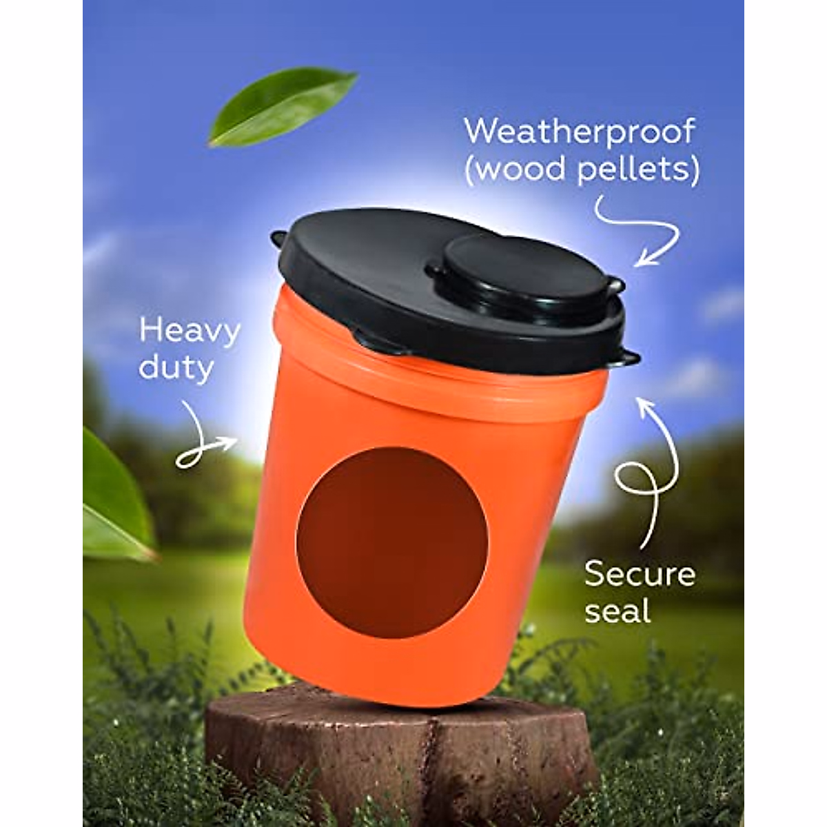 Skywin Storage Lid with Easy Pour Spout for Bucket - Weather-Resistant Rubber Black Lid with Easy Pour Spout - Multi-Purpose Wood Pellet Storage Containers, Bird Seed Container, Lump Charcoal Storage, or Pellet Storage Lid for Bucket (Not-Including Bucket