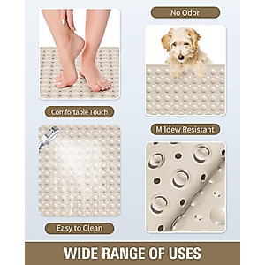 Yolife Extra Large TPE Shower Mat, 47.2" L x 31.5" W Anti Slip Bath Mat with Drain Holes and Suction Cups, Large Size Mat More Suitable for Shower Stall, No Odor, Heavy Mat