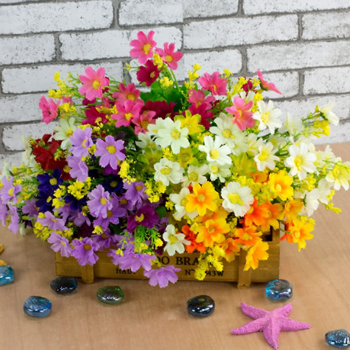 YEYSXSY Artificial Flowers Indoor Faux Silk Daisy Fake Flowers Greenery Shrubs Outdoor Plants for Hanging Planter Home Garden Wedding Porch Window Decorating 6Pcs