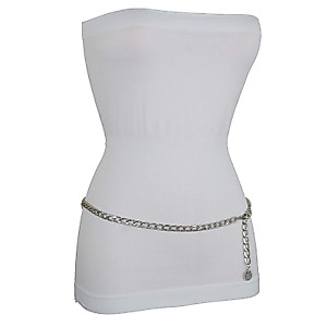 Women Fashion Skinny Belt High Waist Hip Silver Metal Chain Coin Charm Buckle Fit Size XS S M