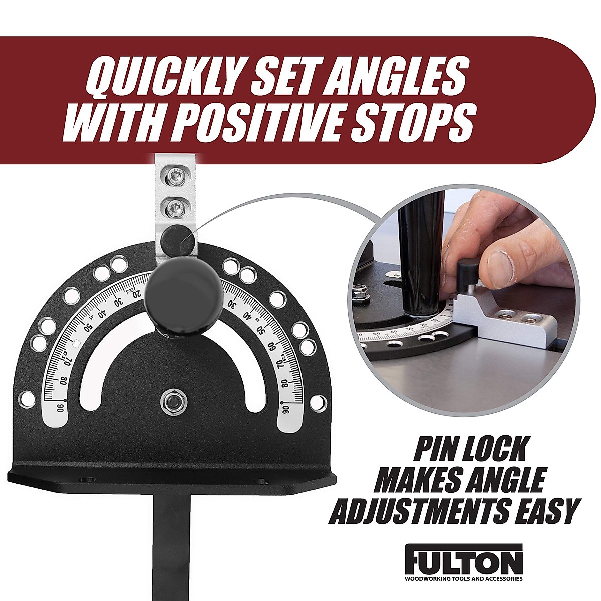 Fulton Precision Miter Gauge with Aluminum Miter Fence with 45 degree Angled Ends for Maximum Stock Support and a Repetitive Cut Flip Stop