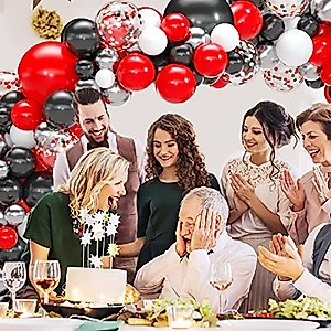 Black and Red Balloon Garland Kit Red Black White Metallic Silver Confetti Balloons Arch for Baby Shower Graduation Circus Pirate Birthday Party Decorations