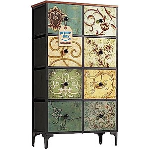 AOPSEN Tall Dressers for Bedroom with 8 Drawers, Storage Drawer Unit for Closet, Fabric Organizer Chest of Drawers for Kids, Living Room, Nursery, Steel Frame, Wood Top