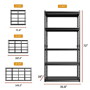 ZIKEBTUY Garage Storage Shelves, Adjustable 5-Tier Metal Heavy Duty Shelving, Utility Storage Rack for Garage Organization Warehouse Basement Shelf Rack, 35.8" W x 16.2" D x 72" H, 4 Pack