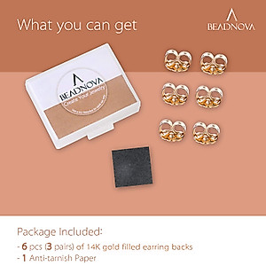 BEADNOVA 14k Gold Earring Backs for Studs Butterfly Safety Locking Earring Backs Replacements Push Back Earring Friction Earring Backs for Posts (6 Pieces)