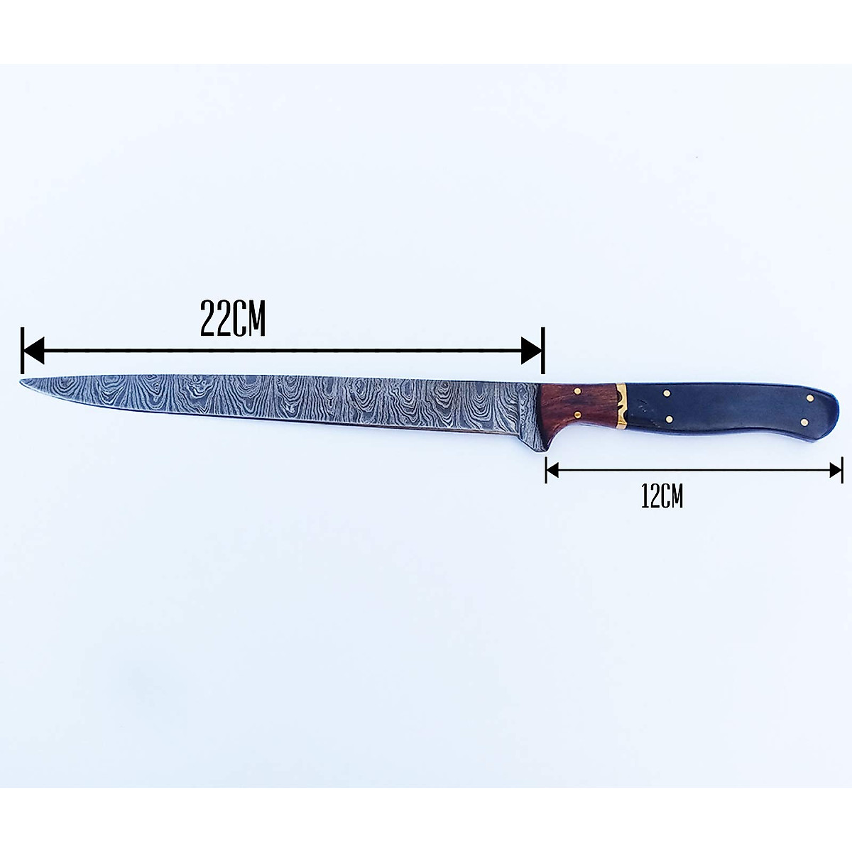 Nooraki F110N Handmade Damascus Steel Large Fillet Knife Hunting Fishing, Full Tang Wood & Horn Handle, 13.5 inch Sharp