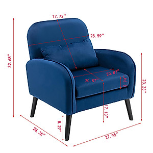 Finca ancha Butacas para Sala Modernas Accent Chair Upholstered Button Tufted Armchair Velvet Reading Chair with Wood Legs Guest Chair Sillones para Sala for Living Room Bedroom (Navy Blue)
