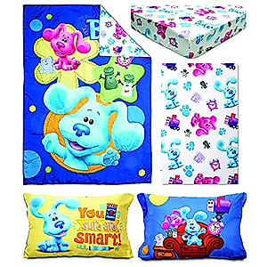 Blues Clues You Are Smart 4 Piece Toddler Bedding Set – Includes Comforter, Sheet Set – Fitted + Top Sheet + Reversible Pillowcase for Boys And Girls Beds, Blue