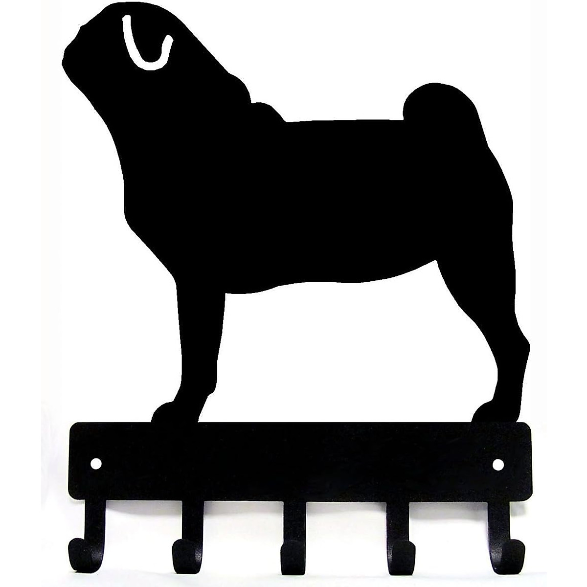 The Metal Peddler Pug Key Holder for Wall - Small 6 inch Wide with 5 Hooks - Made in USA