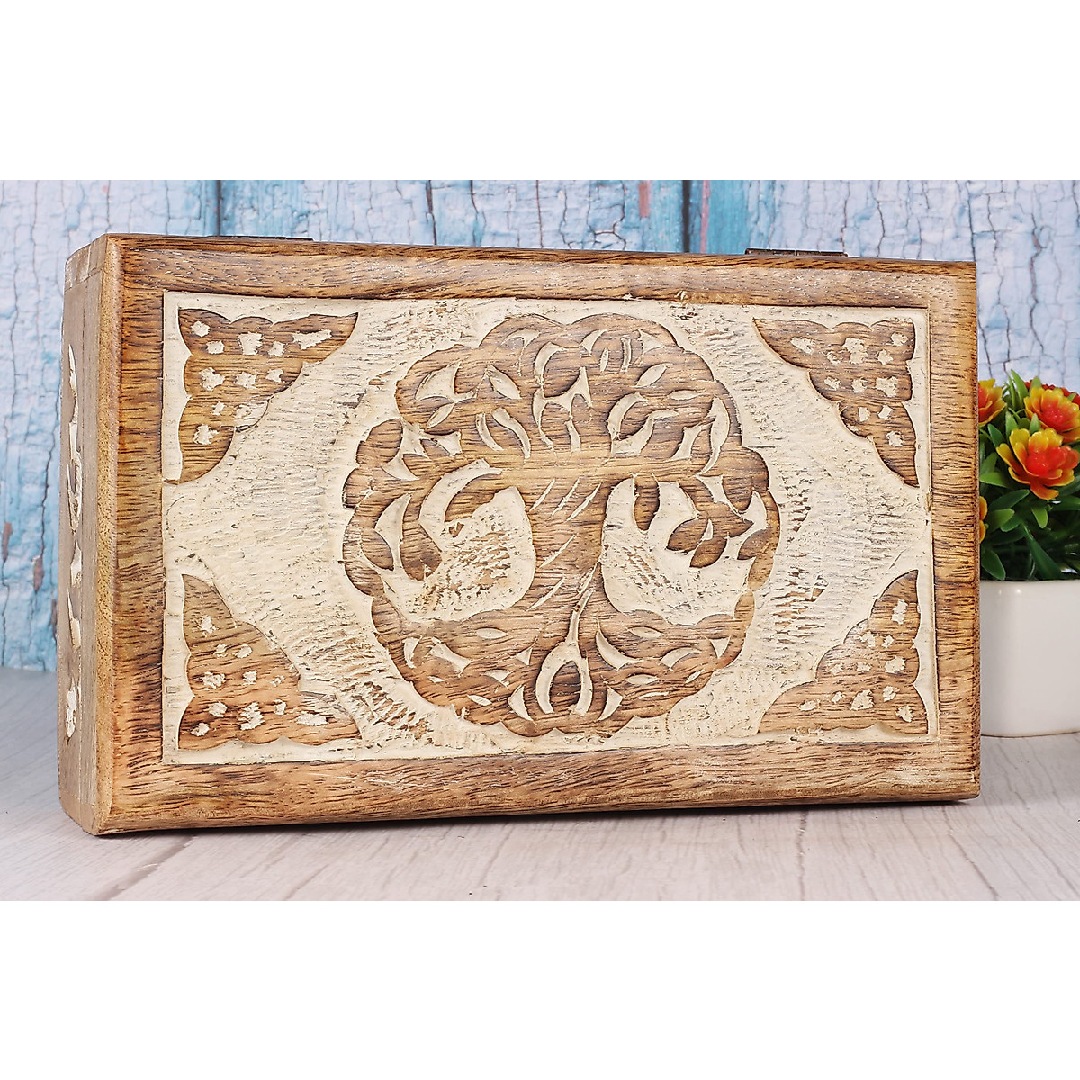 ARTISENIA Father's Day Gifts Wooden Tree of Life Keepsake Decorative Whitewash Finished Jewelry Box Tarot Card Decks Box Storage Organiser for Girls Women
