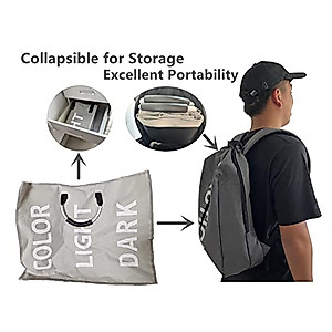 Slim Laundry Hamper 3 Section Sorter with Handles Large Capacity Foldable 19" Tall Waterproof Laundry Basket for Dirty Clothes Storage (light grey)