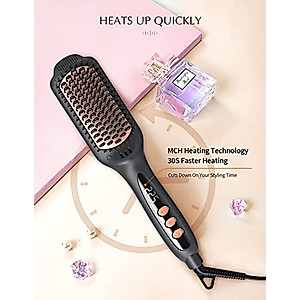Hair Straightener Brush Heated Straightening Brush: Negative Ion Hot Hair Brush for Smooth Frizz-Free Women Hair - Ceramic Flat Iron Brush - Dual Voltage Anti-Scald Fast Heating