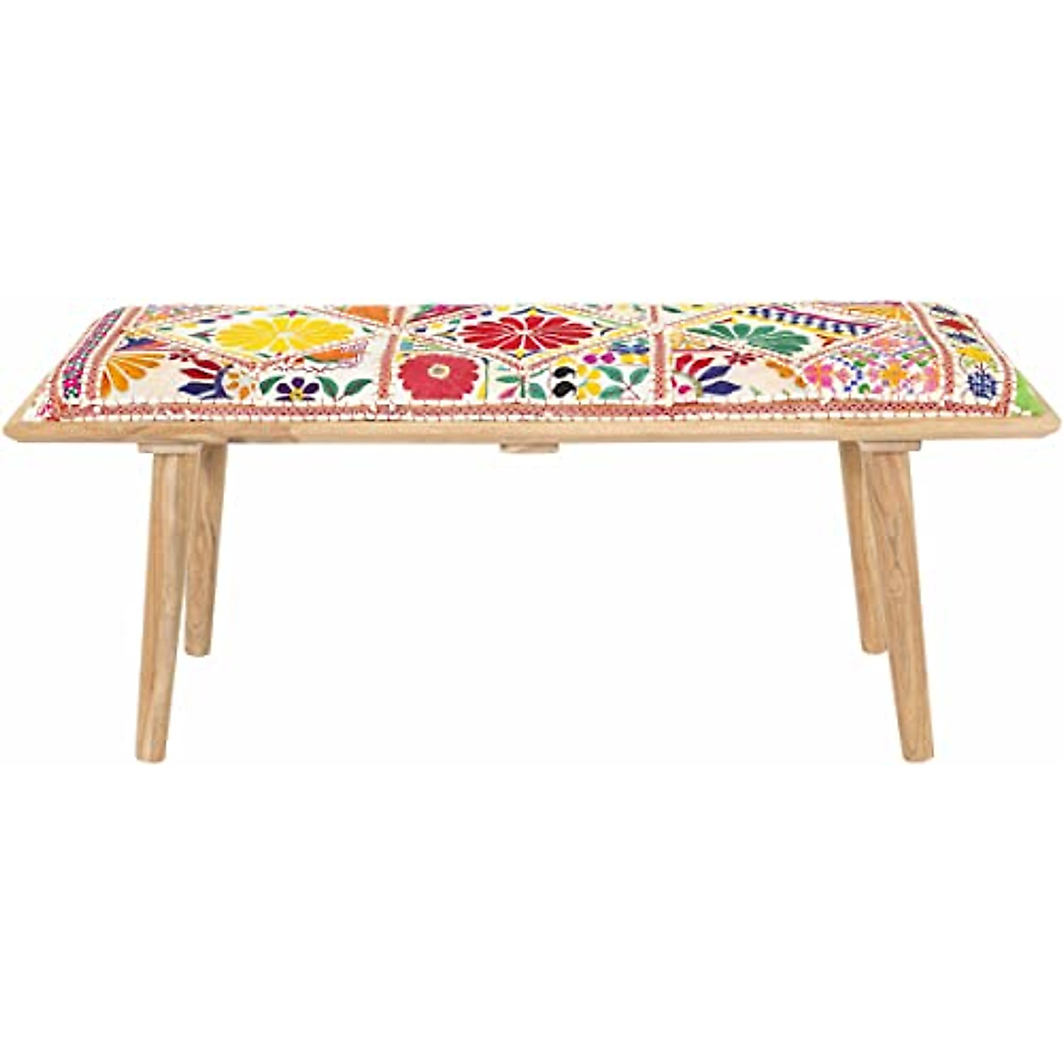 Hauteloom Dilkon Upholstered Entryway Bedroom Bench - Patchwork Style - Foot Stool - Red, Yellow, Green, Colorful - 18" x 45" x 15"