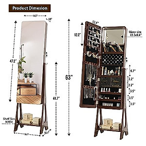 MASMIRE Standing jewelry Armoire organizer,Full Length mirror with storage (Brown, 63 * 14.5)