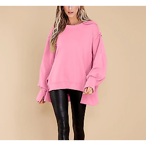 BWQ Womens Oversized Sweatshirt Crew Neck Long Sleeve Shirt Loose Pullover Tops S-2XL Pink