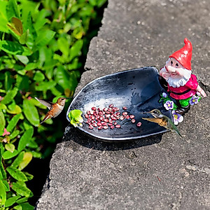 giole Shovel Shaped Bird Bath with Dwarf, Resin Bird Baths for Outdoors, Gnome Birdbath Bowl for Patio Lawn Garden Decor
