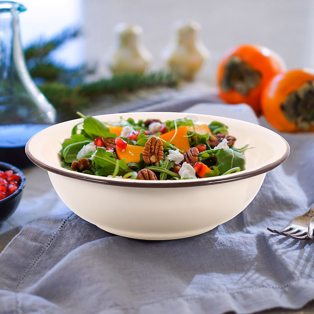 Enamel Soup Bowl Vintage Enameled Basin Retro Enameled Bowl Enamelware Salad Serving Bowl Soup Basin Round Cereal Snacks Fruit Bowl Serving Tray for Home Kitchen 18cm