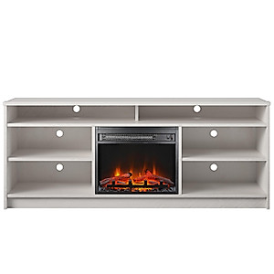Ameriwood Home Hendrix 65" TV Stand with Electric Fireplace Insert and 6 Shelves, Ivory Oak