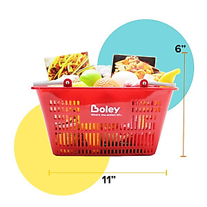 Boley Shopping Basket Toy - Pretend Grocery Shopping Play Set with 24 Realistic Play Food Items - Fruits, Vegetables, Drinks, Meats - Educational and Durable - for Kids and Toddlers Ages 3 and Up