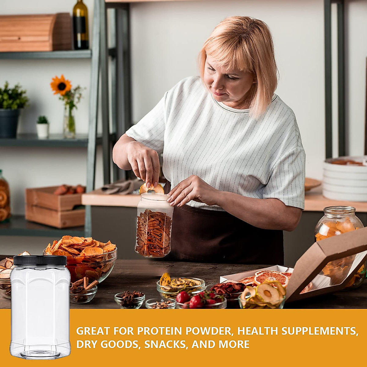 8 Pieces Large Clear Plastic Jars with Lids 70 oz Empty Storage Containers Hexagon Wide Opening Airtight Plastic Canisters with Lids for Kitchen Dry Food, Snacks, Flour, Sugar, Dog Food, Spice