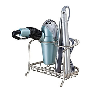mDesign Steel Bathroom Countertop Hair Tool Storage Organizer Accessory Basket Tray, Vanity Table Holder for Hair Dryer, Flat and Curling Irons, Styling Products, Hyde Collection, Matte Satin