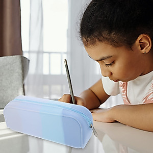 Silicone Pencil Case Pouch Bag Candy Color Pencil Case Cute Pen Case Silicone Pencil Case Small Cute Aesthetic Zipper Pencil Pouch for Travel Cosmetics Makeup Sky-blue