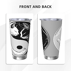 AYCZN Tai Chi Cat 20 OZ Tumbler Stainless Steel Travel Coffee Mug, Black White Cat Insulated Water Bottle with Lid and Straws Leakproof Thermal Cup