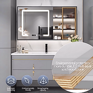 ZGNBSD Floating Bathroom Vanity with Sink - Modern Bathroom Vanity Contains Smart LED Defog Mirror | Solid Wood Freestanding Bathroom Vanity (White, 44'')