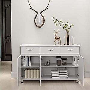 RASOO Buffet Cabinet Kitchen Cabinet Storage Sideboard Cabinet Cupboard Sideboard Buffet Kitchen Room (White -3 Doors and 3 Drawers)