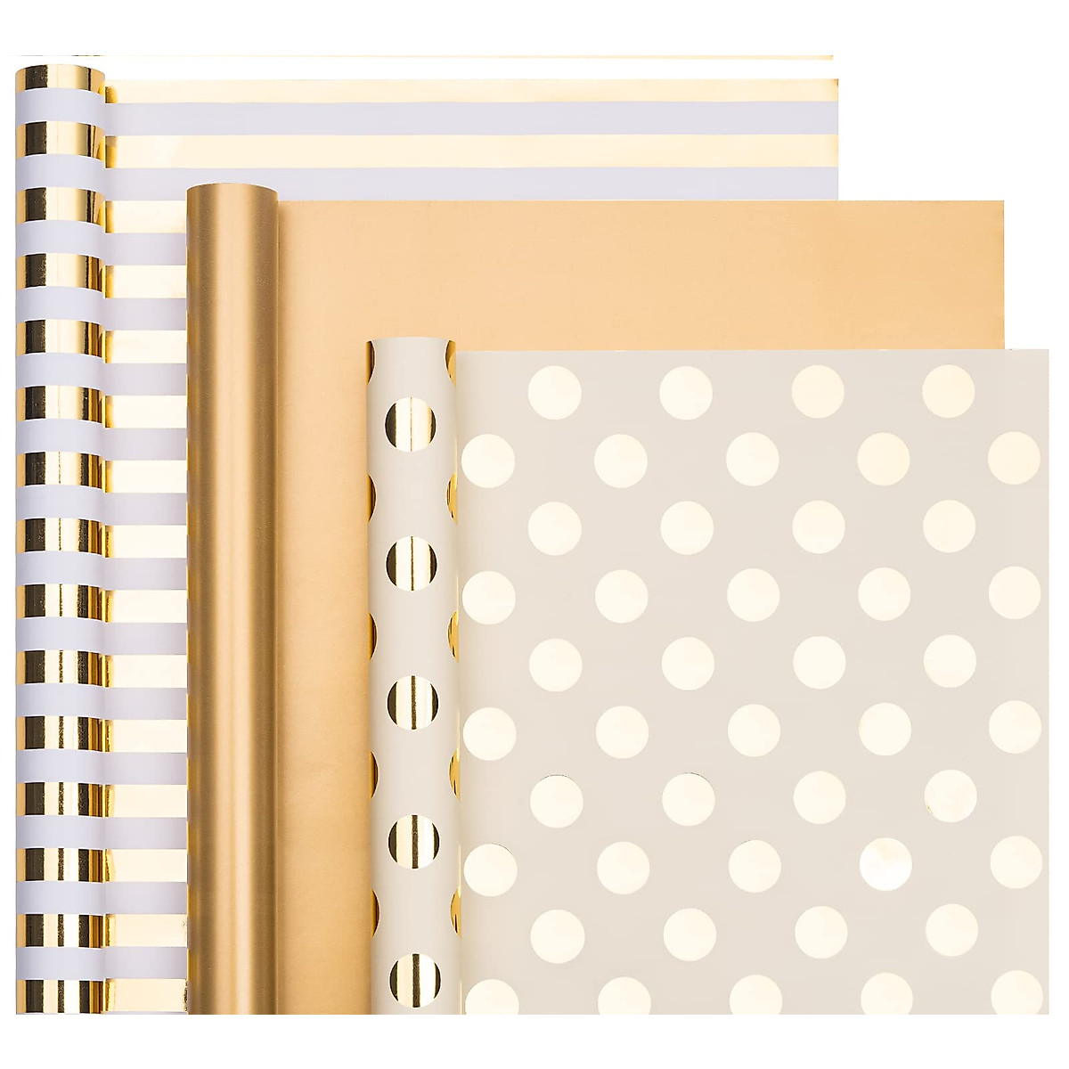 WRAPAHOLIC Gold Wrapping Paper Roll - Mini Roll - 3 Rolls - 17 Inch X 120 Inch Per Roll - Gold Foil Birthday Wrapping Paper for Wedding, Christmas, Party, Baby Shower
