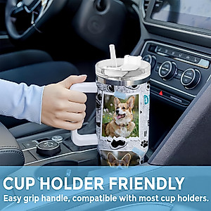 Hyturtle Personalized Picture Dog Dad 40oz Tumbler with Handle and Straw Gifts for Dog Lovers, Funny Father's Day Cup Gifts For Men, Best Gift Ideas for Fur Dad Stainless Steel Travel Cup With Lid