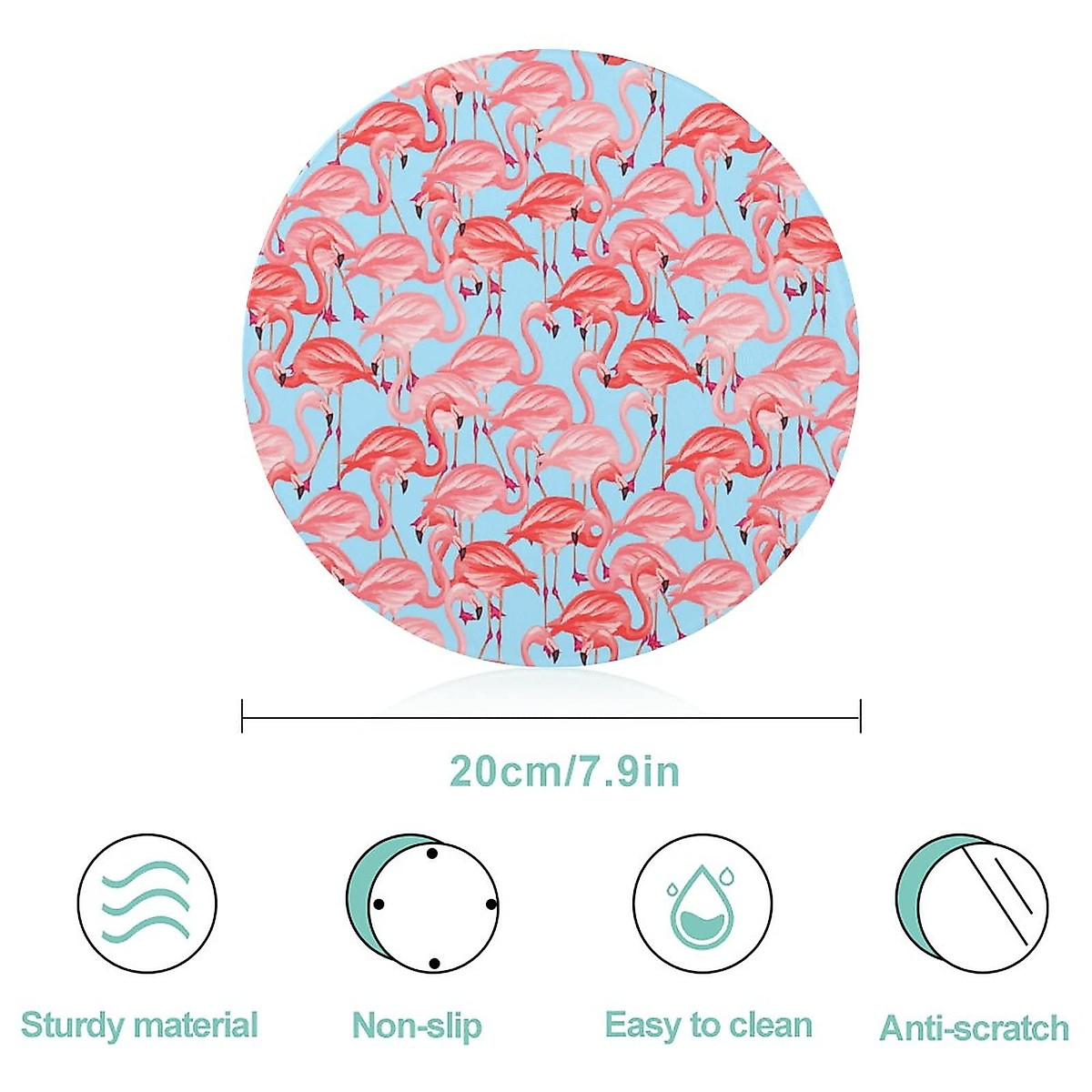 Tropical Pink Flamingo Glass Cutting Board Round Kitchen Decorative Chopping Blocks Mats Food Tray for Men Women