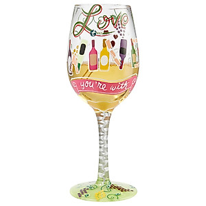 Enesco Designs by Lolita Love You're with Artisan Wine Glass, 1 Count (Pack of 1), Multicolor