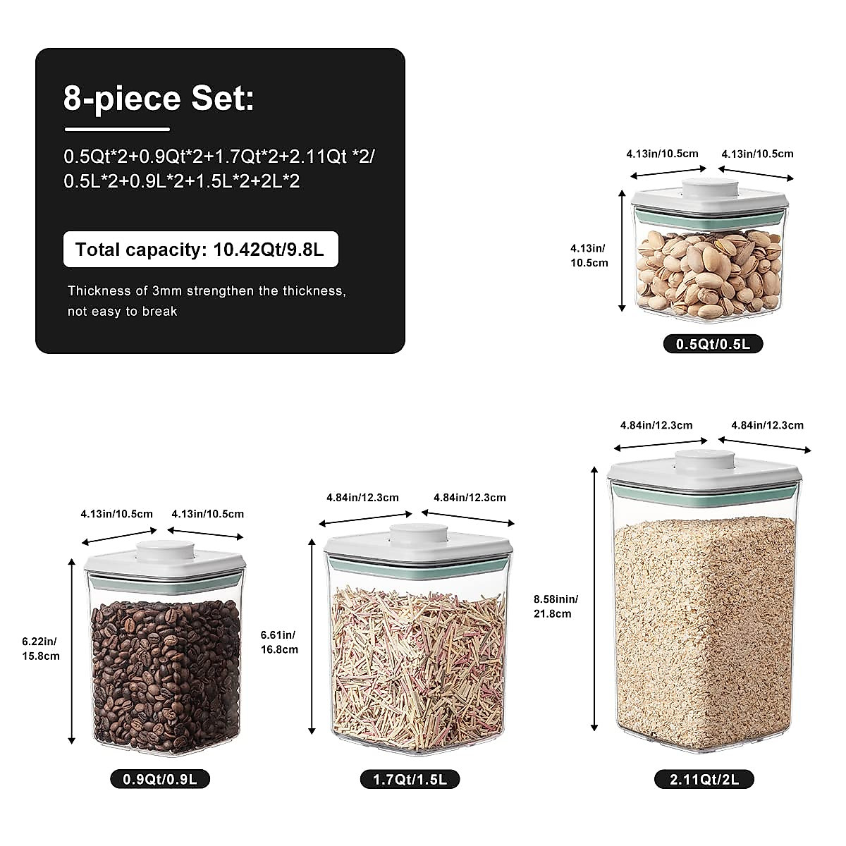 Airtight Food Storage Containers Set-8 PCS POP Open Kitchen Canisters with lids,BPA Free, Kitchen Pantry Organization Stackable Containers for Bulk Food, Cereal,Snack, Sugar, Pet Food Storage