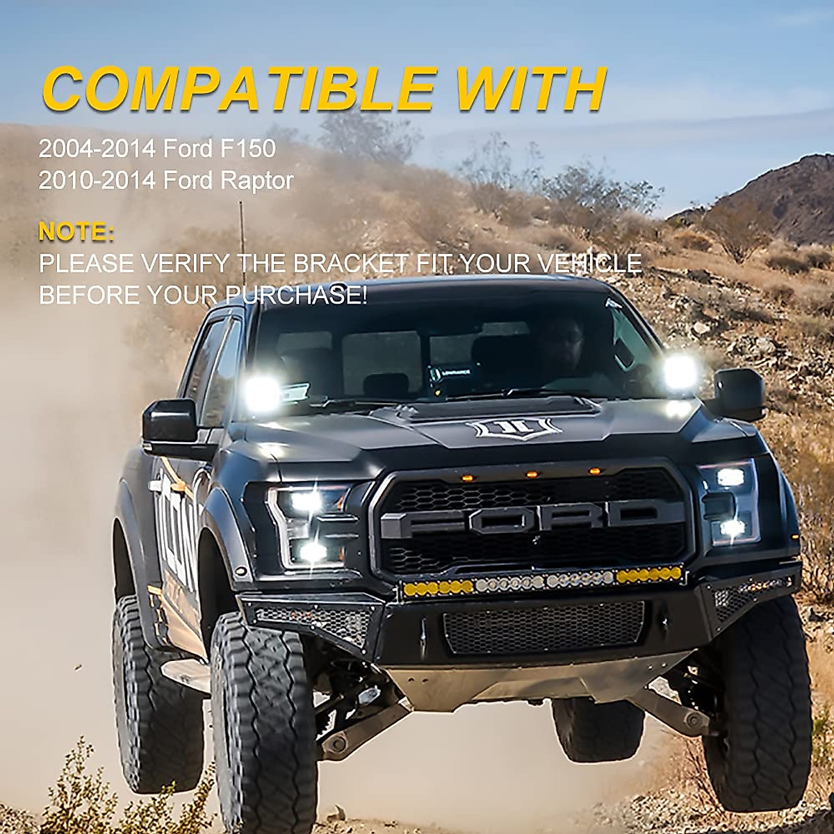 Samman F150 Hood Ditch Light Mount Raptor Engine Hood Hinge LED Pods Mounting Brackets for LED Cube LED Pods Antenna Compatible with Ford F150 2004-2014 & 1st Gen SVT Raptor