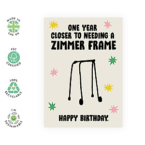 CENTRAL 23 Witty Birthday Cards For Friends - One Year Closer To Zimmer Frame - Fun Greeting Card For Men Women - Humor Card Him Her - Bestfriend Brother Sister Mom Dad - Comes With Fun Stickers