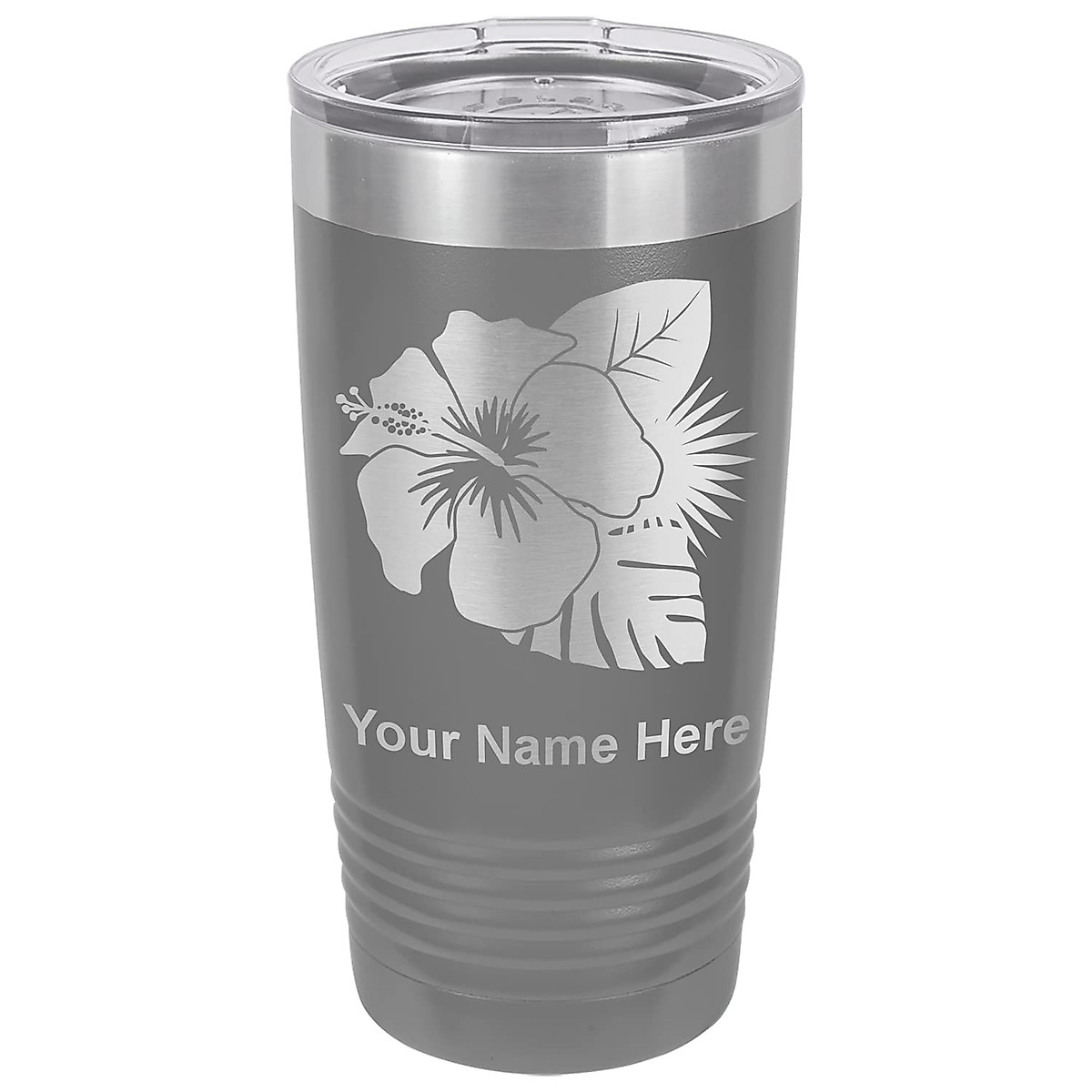 LaserGram 20oz Vacuum Insulated Tumbler Mug, Hibiscus Flower 2, Personalized Engraving Included (Gray)