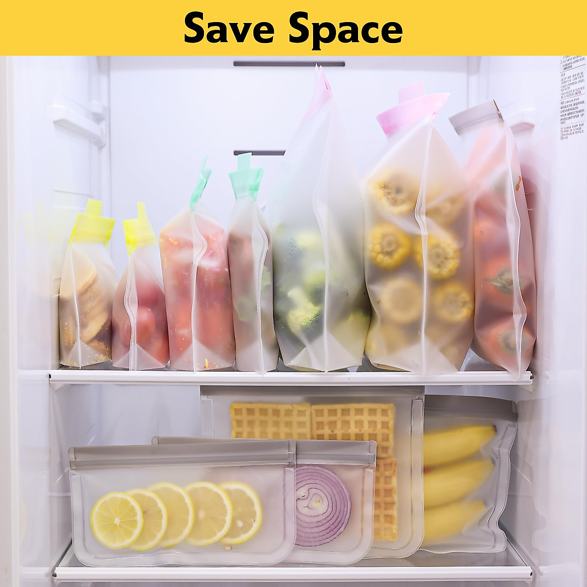 COOKFUN Reusable Freezer Bags 10 Pack, 3 Reusable Gallon Size Bags, 4 Reusable Sandwich Bags Ziplock Containers, 3 Resuable Snack Bags for Kids Adults, Kitchen Fridge Organization and Storage